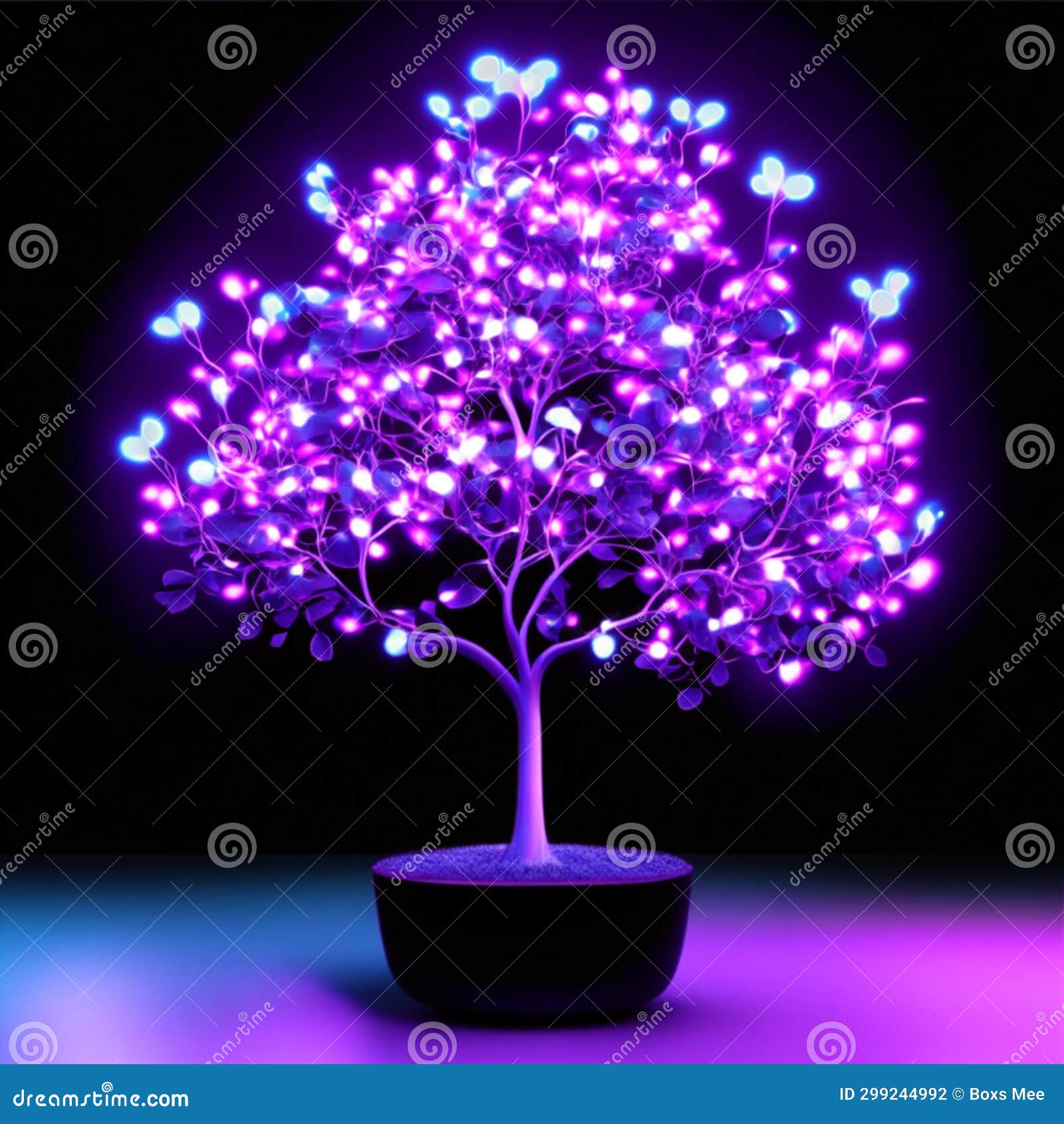 Neon Tree On A Black Background. 3D Rendering. Neon Light AI Generated ...