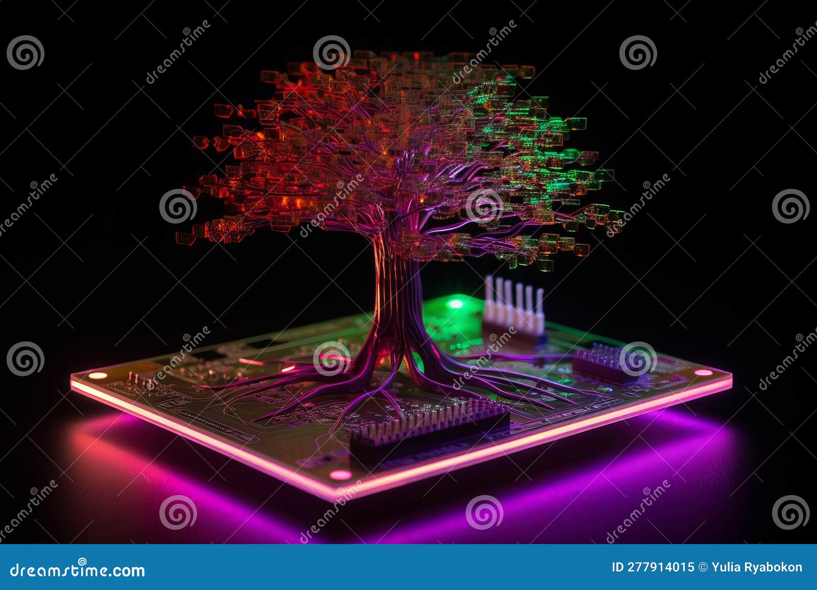 Neon Tree Computer Chip Science. Generate Ai Stock Illustration ...