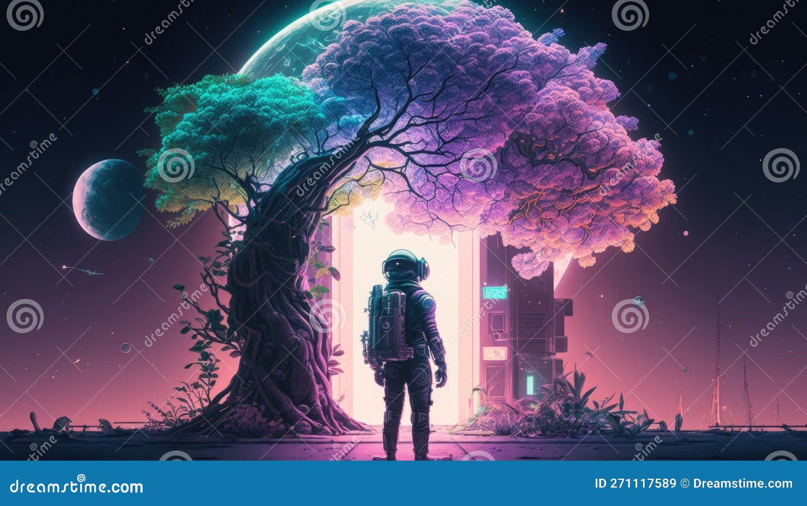 Neon Tree. Interdimensional Gateway. Generative AI Stock Illustration ...