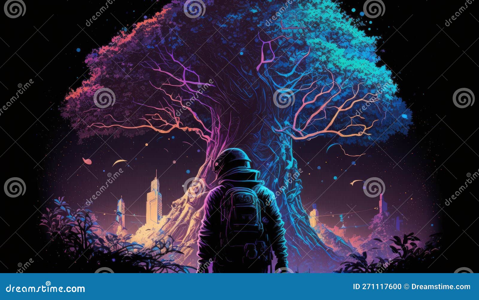 Neon Tree. Interdimensional Gateway. Generative AI Stock Illustration ...