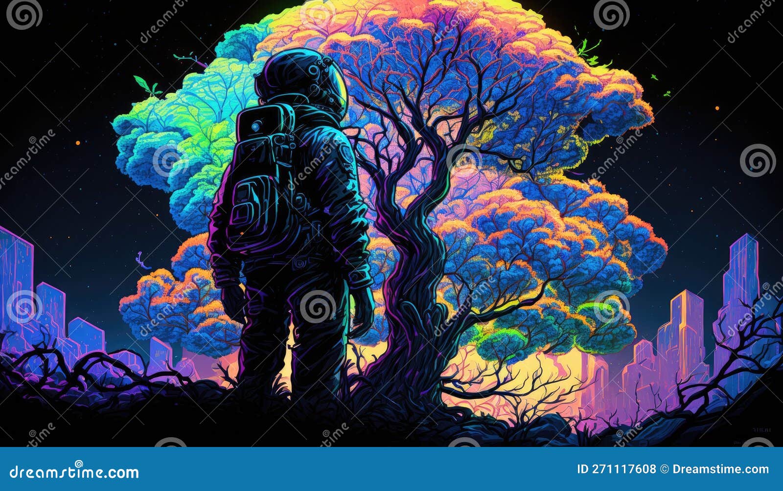 Neon Tree. Interdimensional Gateway. Generative AI Stock Illustration ...