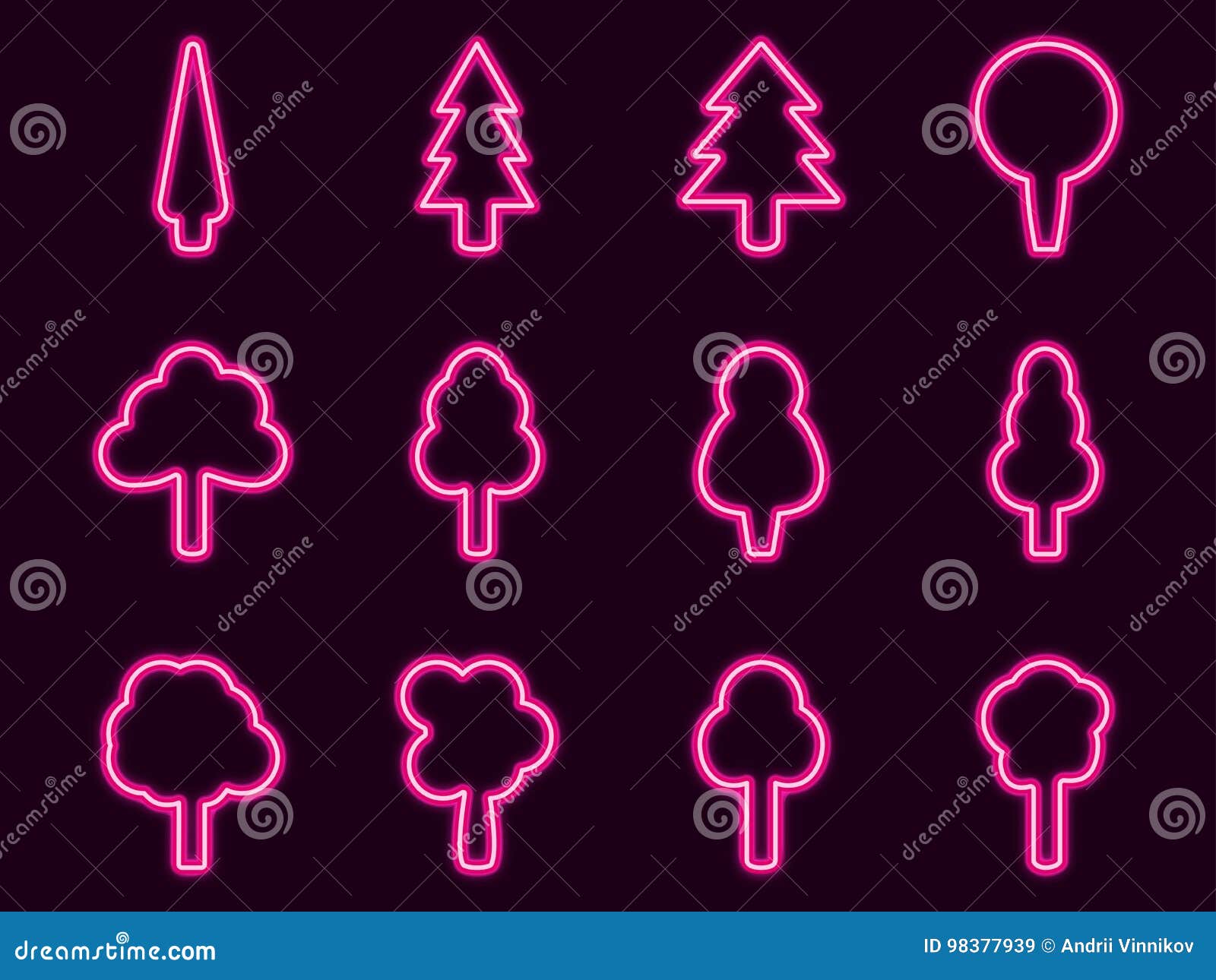 Neon Trees Set. Glowing Sign Stock Vector - Illustration of isolated ...