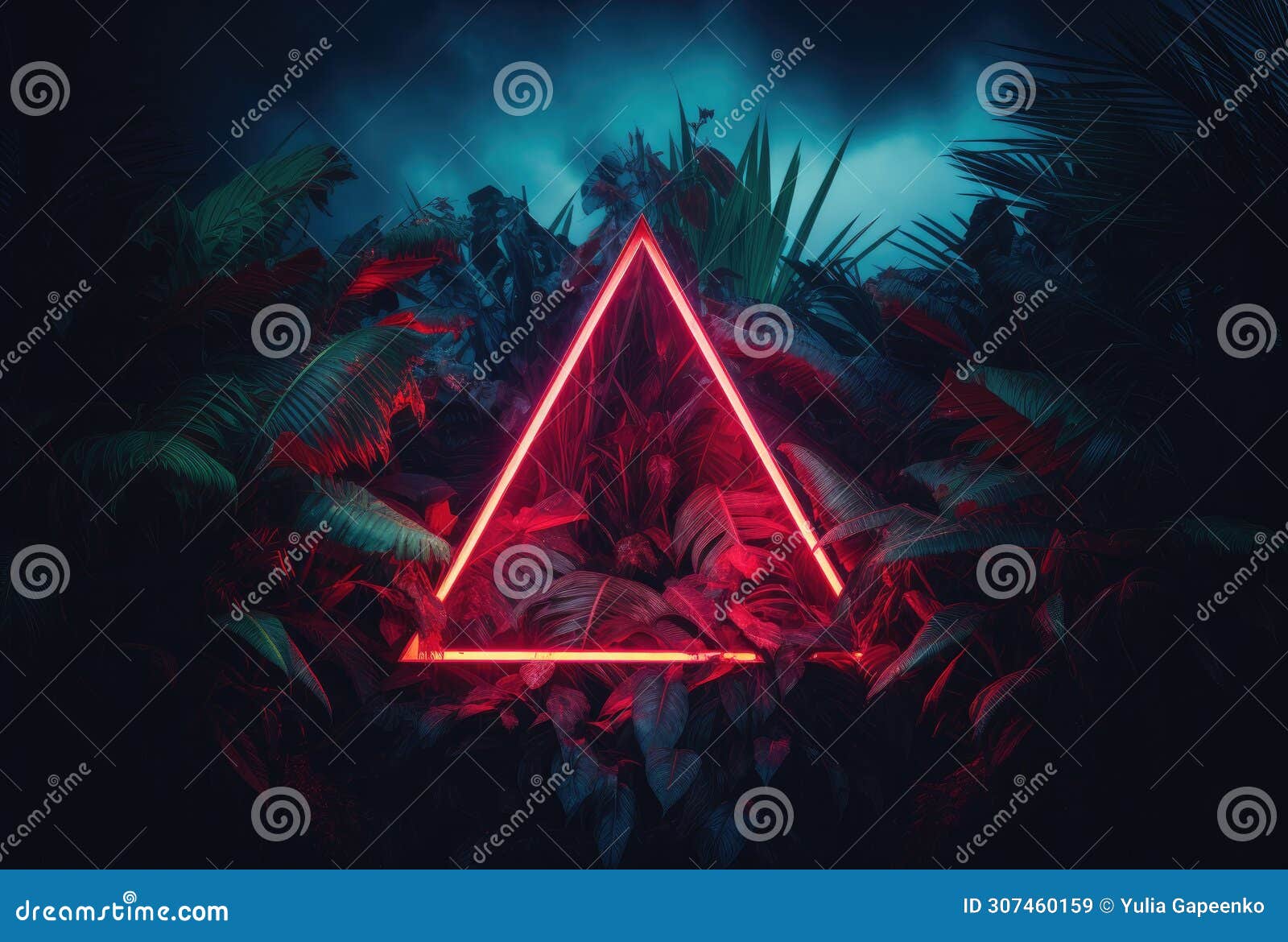 A Neon Triangle in Front of a Green Tropical Environment Stock Image ...