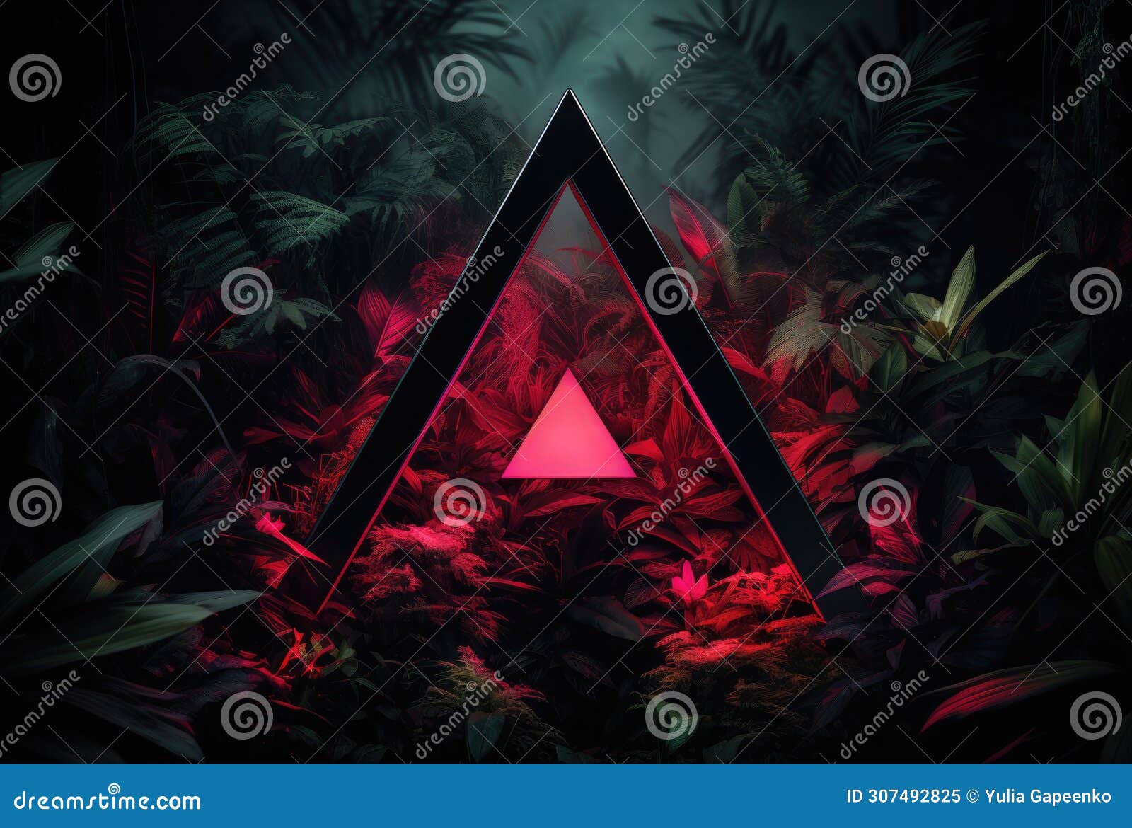 A Neon Triangle in Front of a Green Tropical Environment Stock Image ...