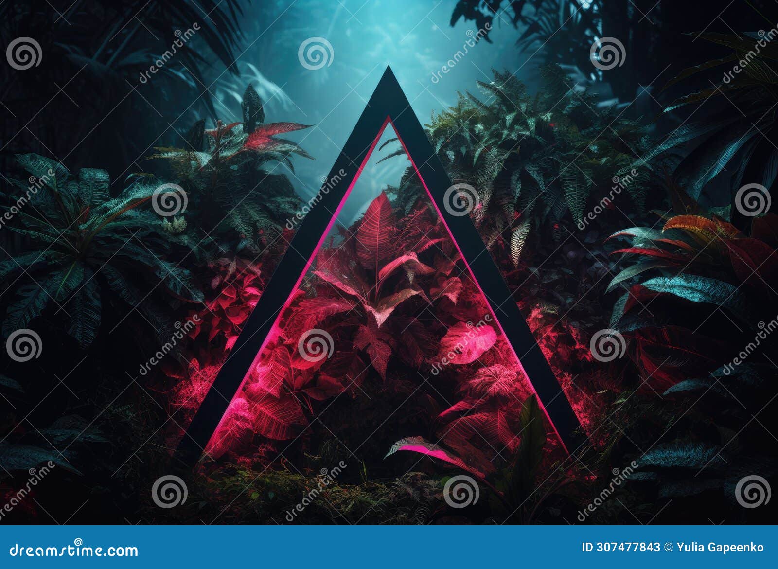 A Neon Triangle in Front of a Green Tropical Environment Stock Image ...