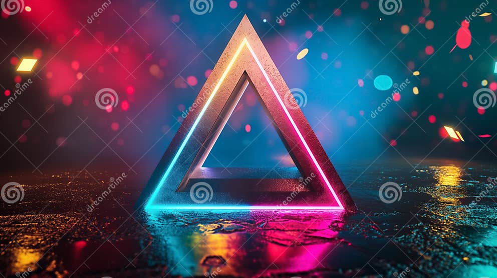 Neon Triangle Glowing on a Wet Surface Stock Illustration ...