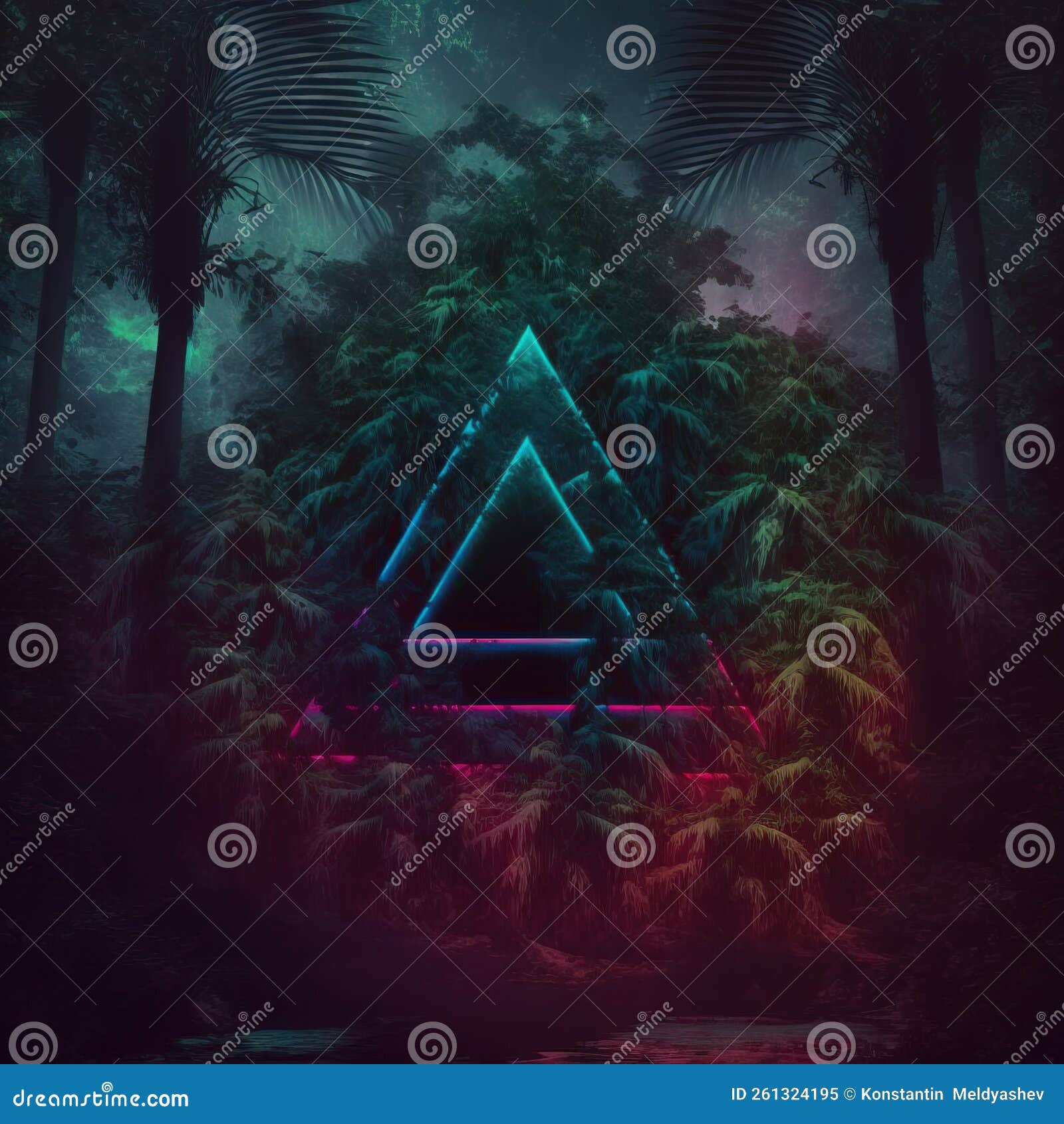 Neon Triangle Synthwave Digital Wireframe Landscape. Retro Futuristic ...