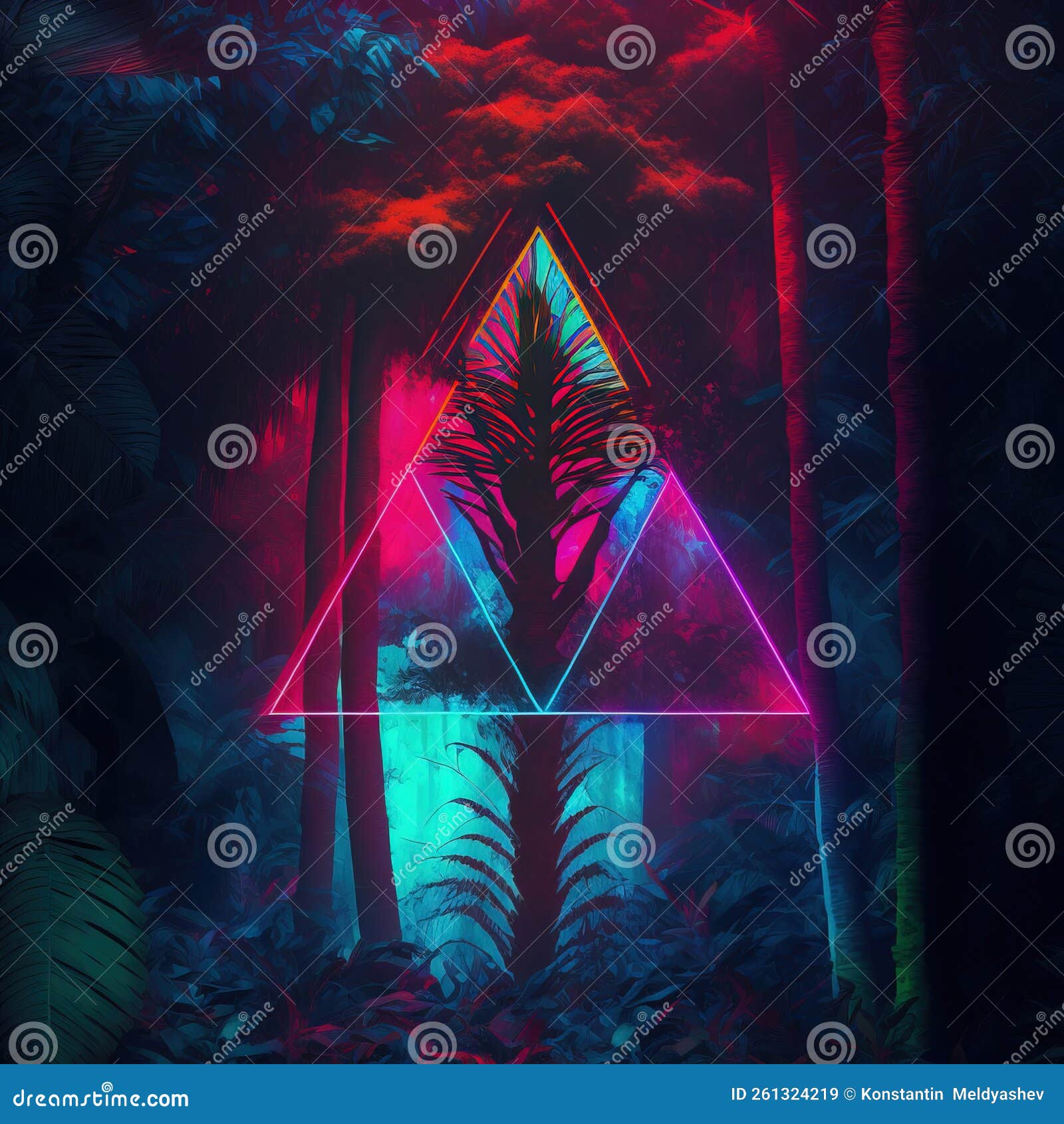 Neon Triangle in the Night Jungle Illustration Art Stock Illustration ...
