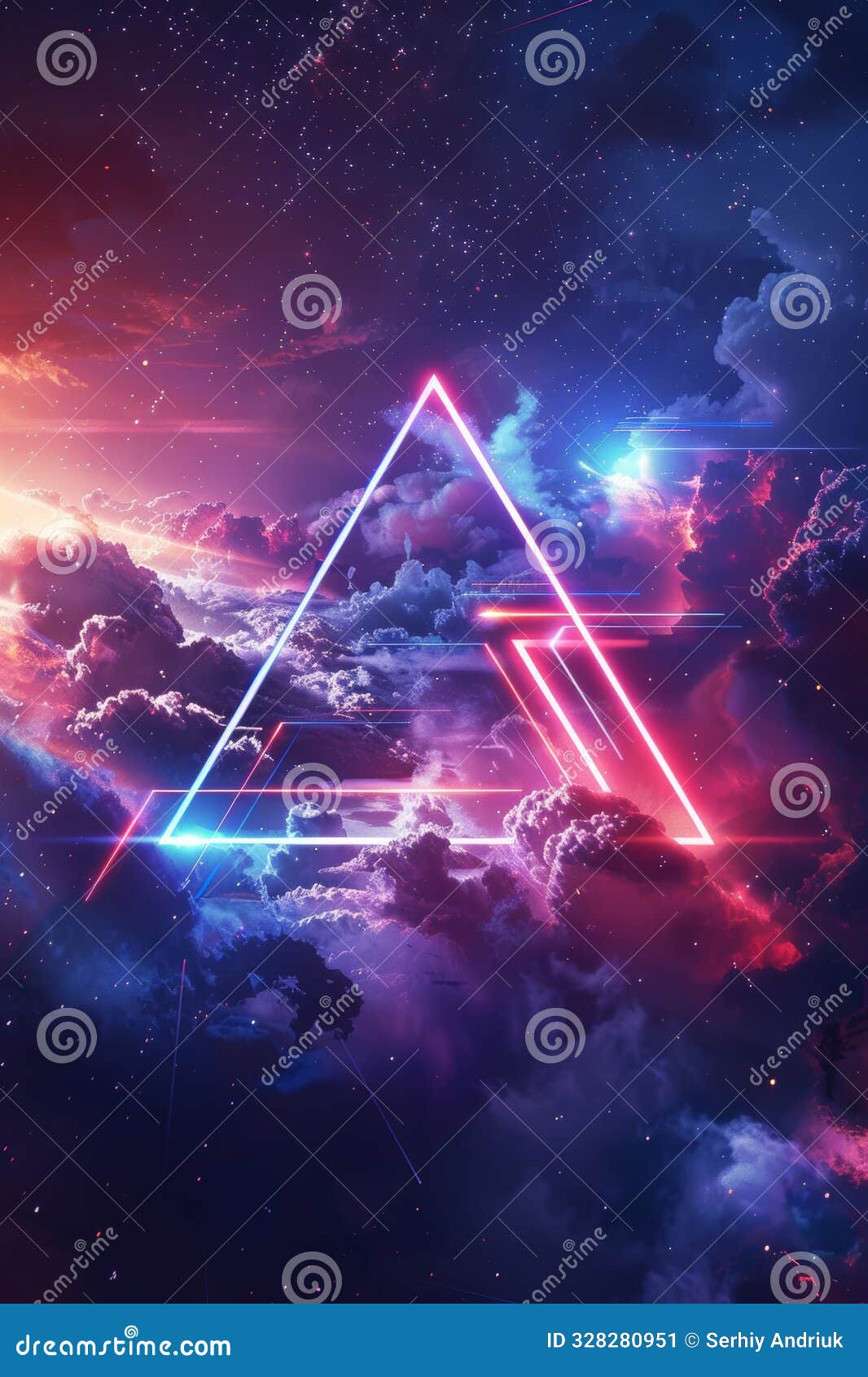 Neon Triangle in the Night Sky. 3d Rendering, 3d Illustration Stock ...
