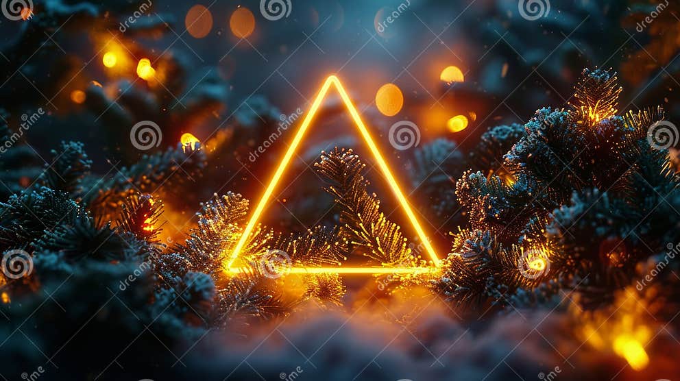 Neon Triangle Sign Atop Pine Tree Stock Image - Image of generative ...