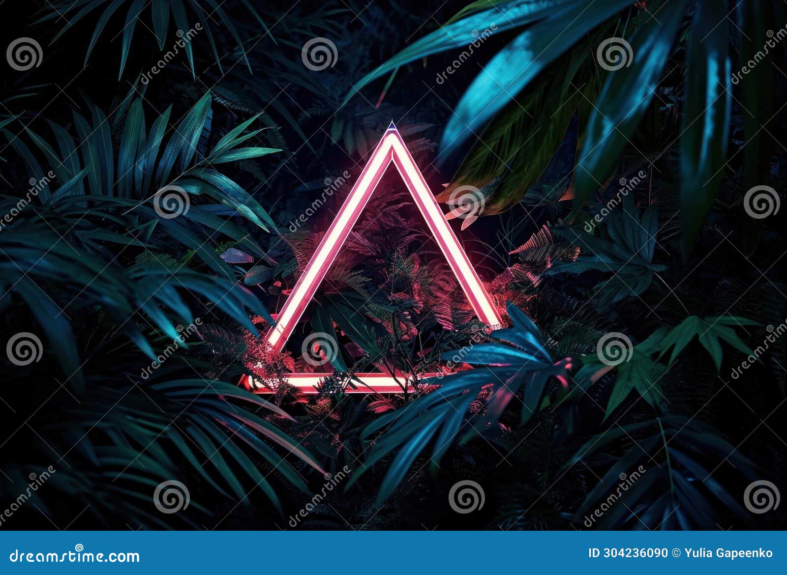 Neon Triangle with Tropical Plants, Stock Photo - Image of generative ...