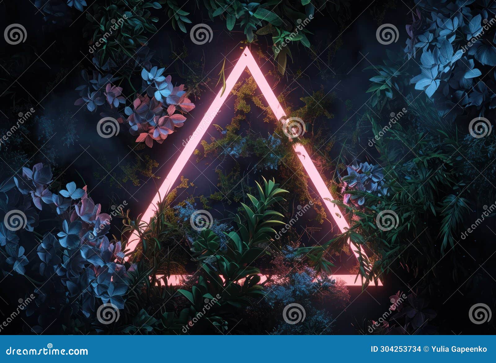 Neon Triangle with Tropical Plants, Stock Illustration - Illustration ...