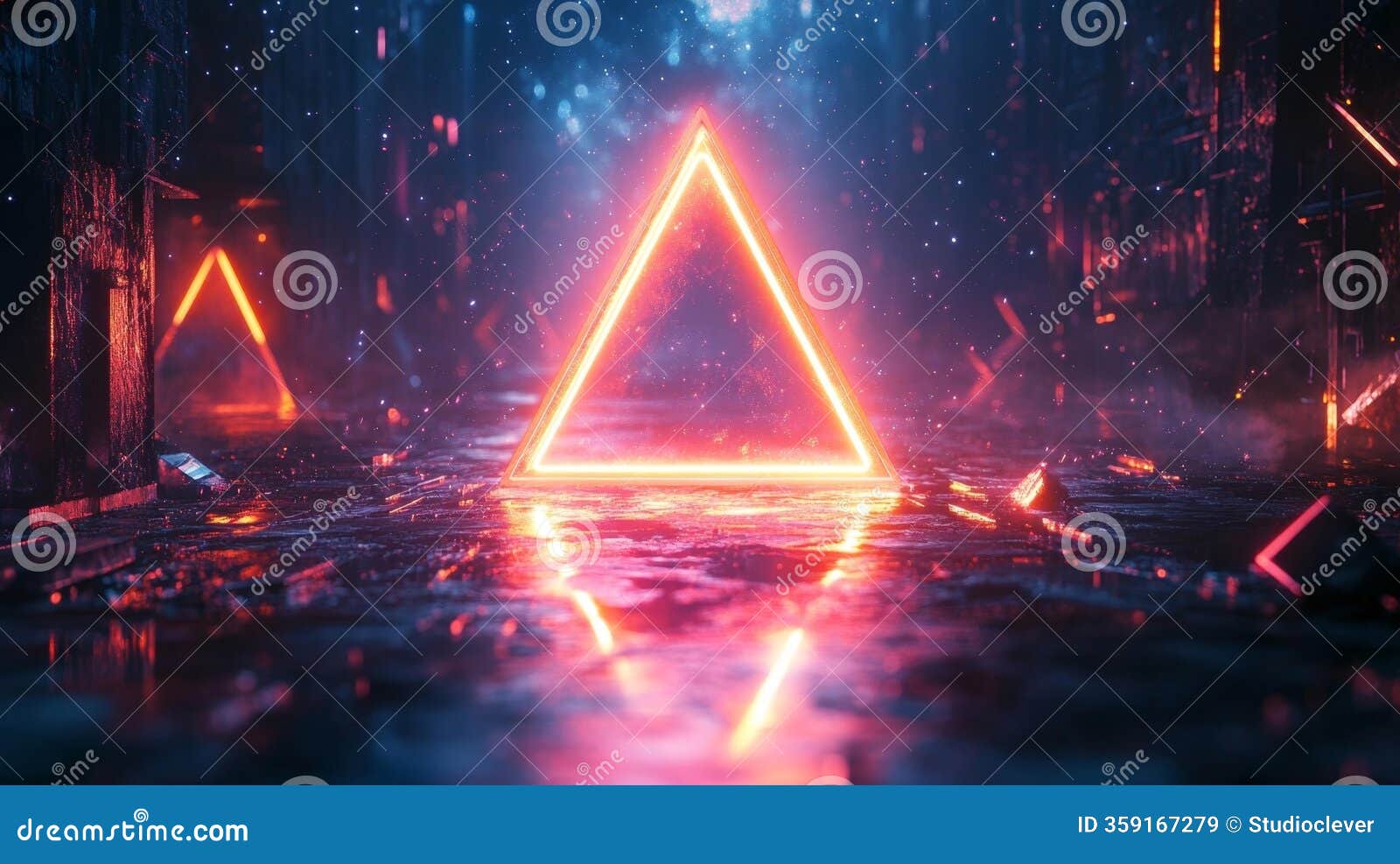 Neon Triangular Structures in Sci-Fi Setting Stock Illustration ...