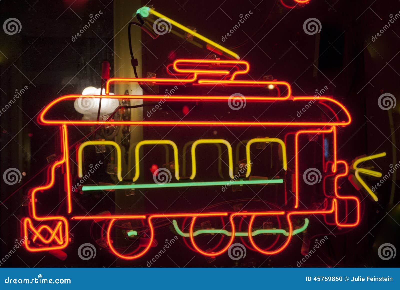 Neon Trolley Car stock photo. Image of train, glass, windows - 45769860