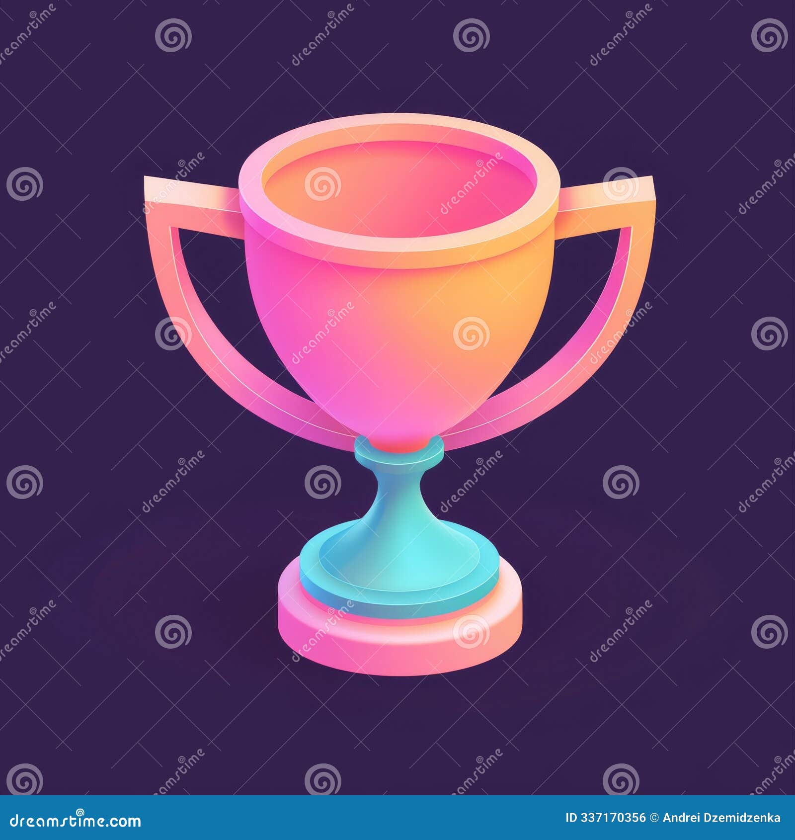 Neon Trophy Icon with 3D Rendering UI Ux Interface. Dark Glowing Symbol ...
