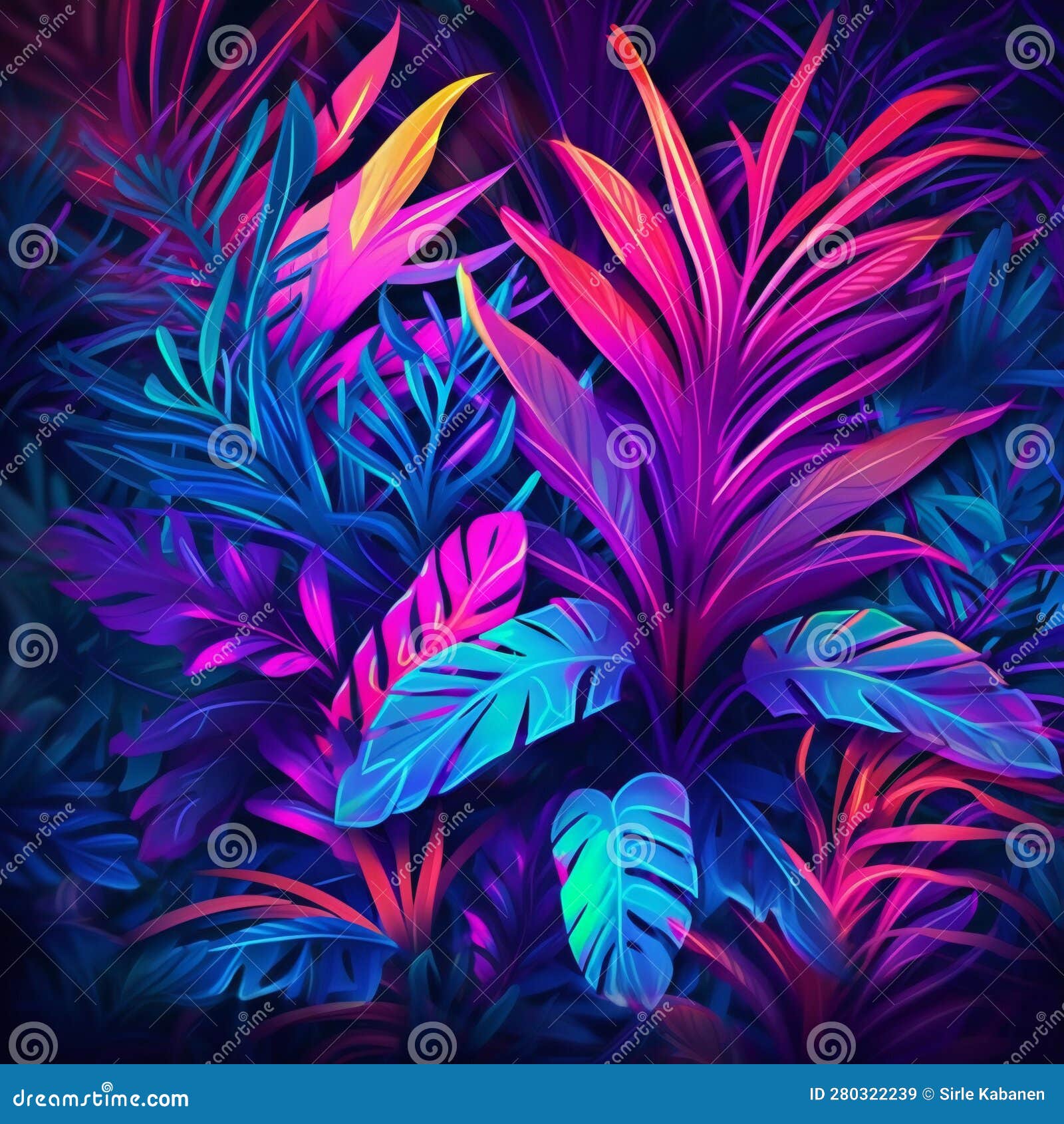 Neon Tropical Background. Created with Generative AI Stock Illustration ...