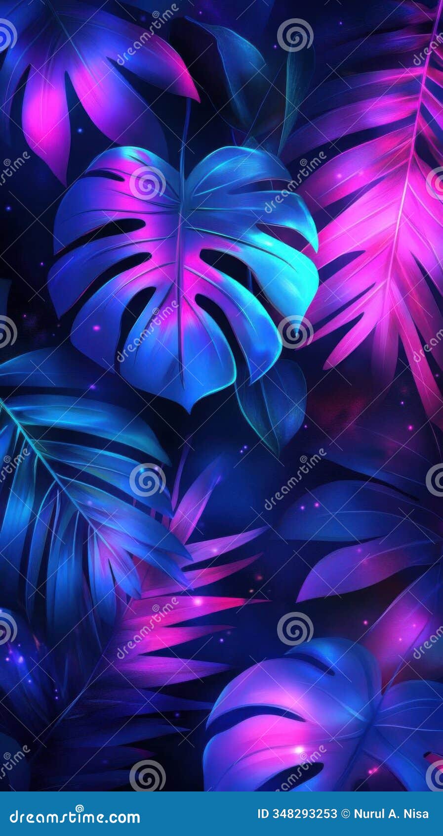 Neon Tropical Leaves Wallpaper Stock Illustration - Illustration of ...