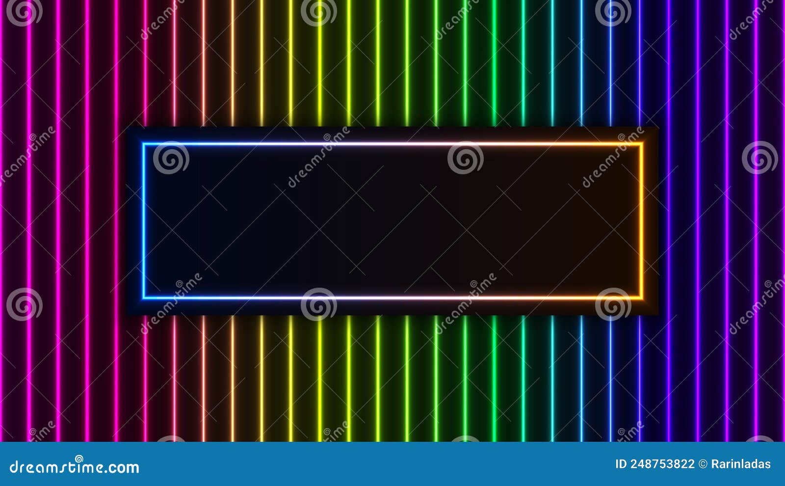 Neon Tube Glowing Lighting Rainbow Pattern Frame Background Retro Style ...