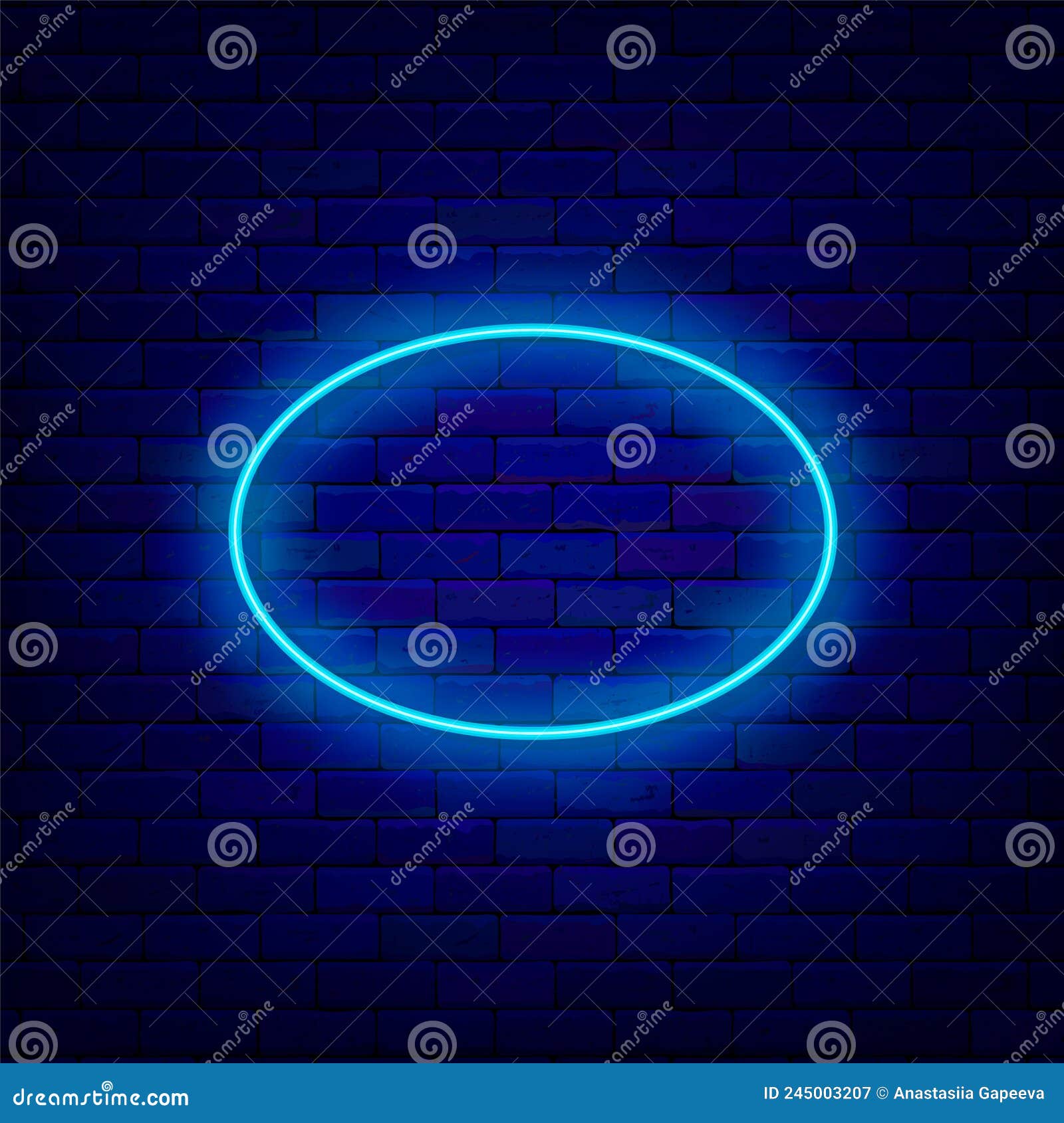 Neon Turquoise Frame on Brick Wall. Ellipse Shape. Empty Signboard ...