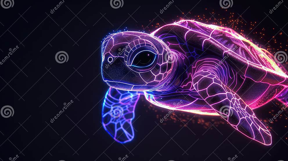 Neon Turtle with a Vibrant Shell and Starry Particles. Stock Photo ...