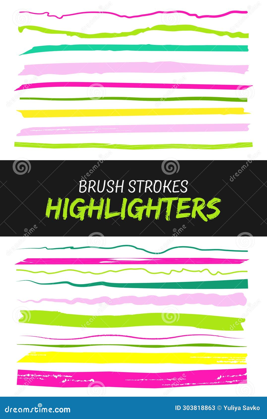 Neon Various Highlight Brush Strokes Set. Isolated Elements. Stock ...
