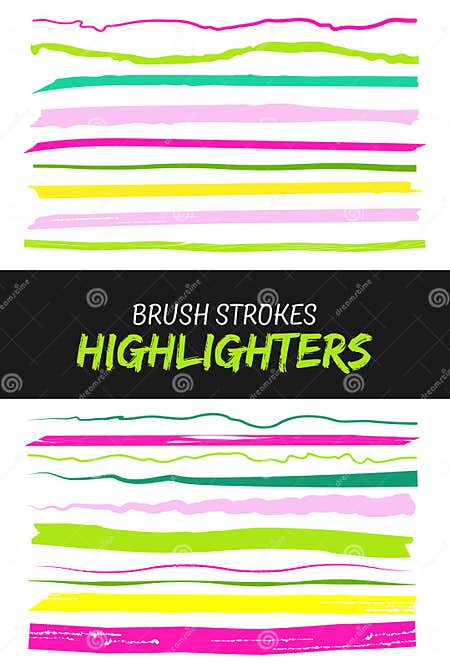 Neon Various Highlight Brush Strokes Set. Isolated Elements. Stock ...