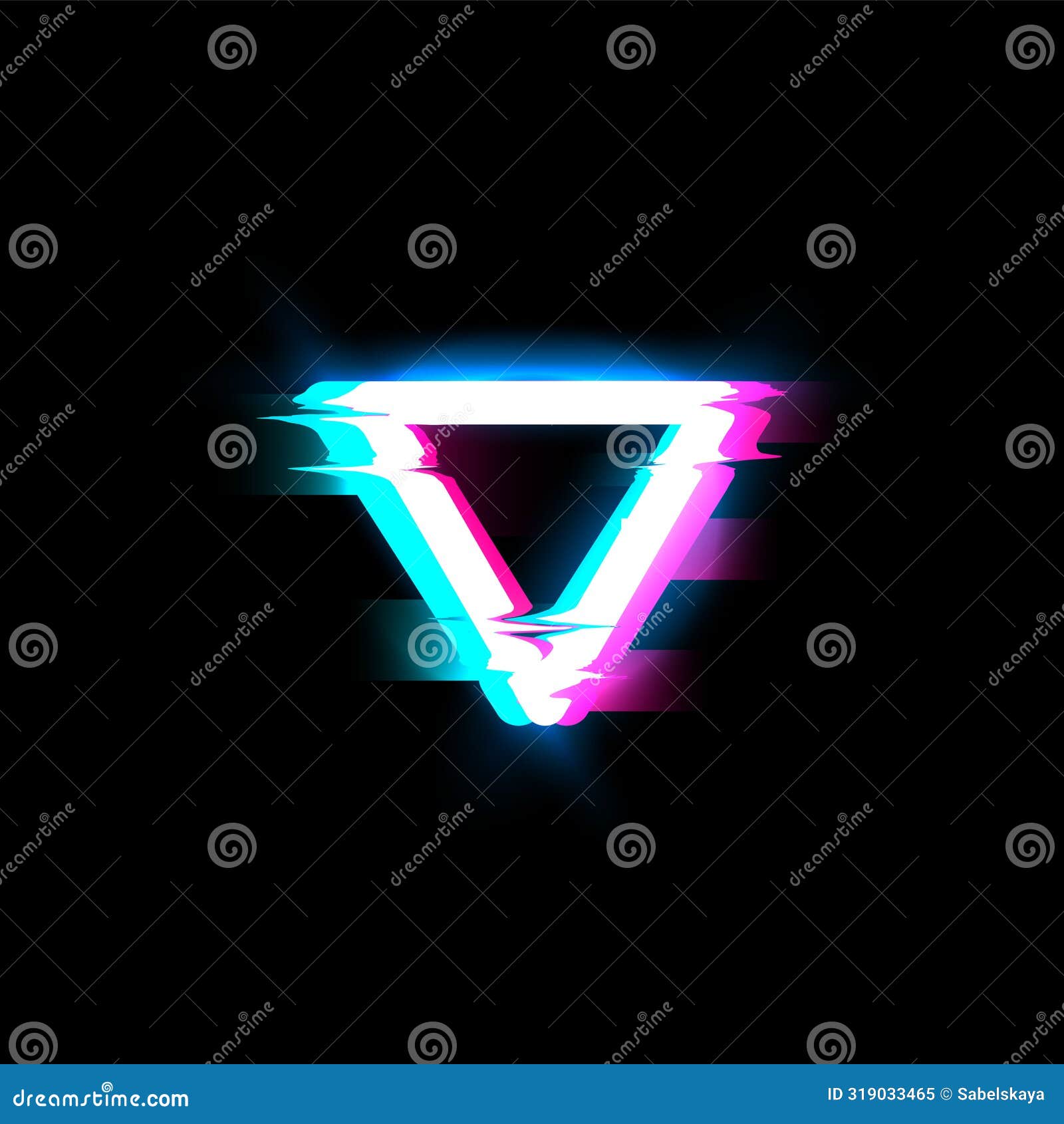 Neon Vector Image with a Glitch Stencil: Triangle-shaped Frame Design ...