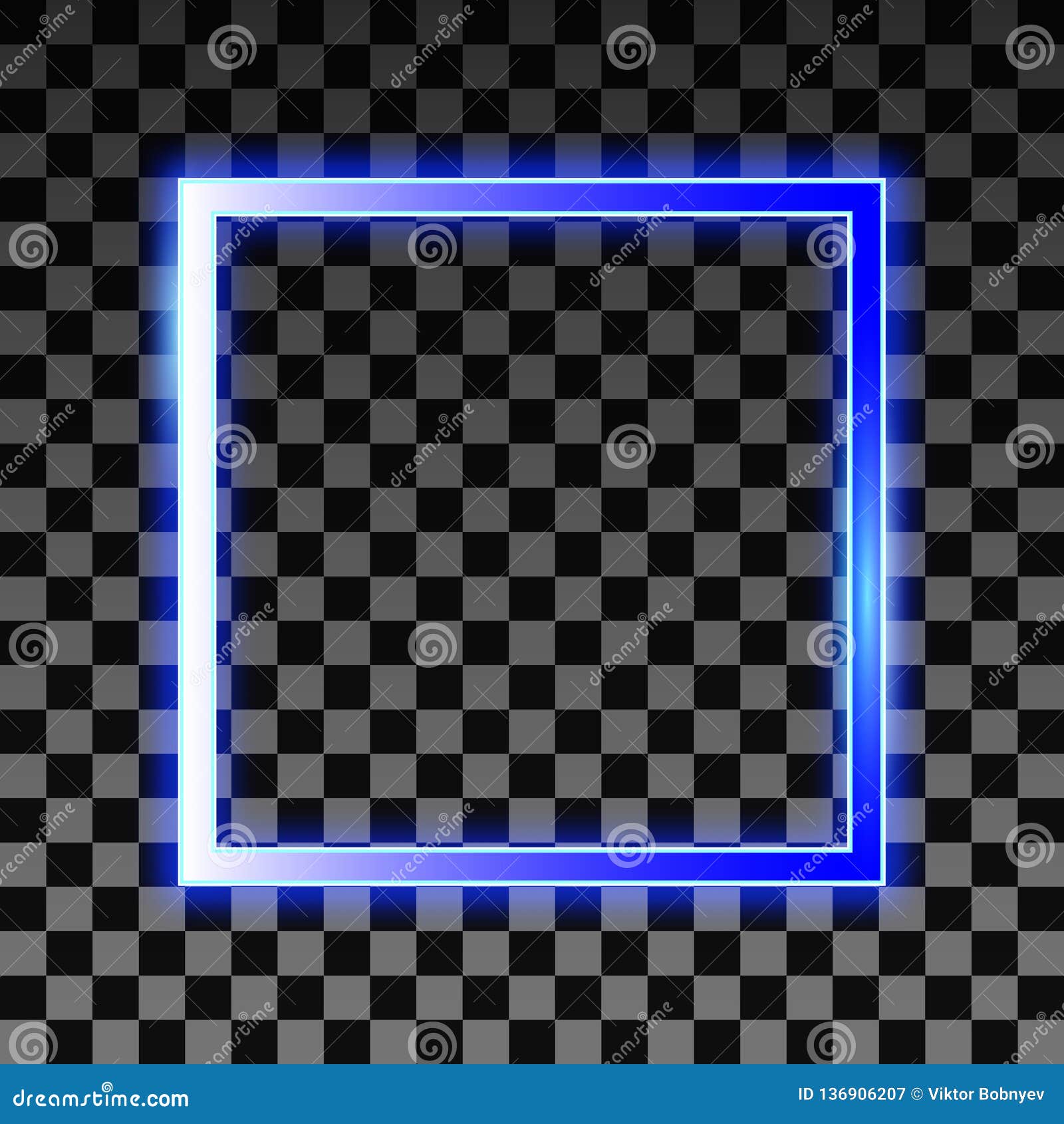 Neon Vintage Frame. Glowing Blue Rectangle on Transparent Background ...