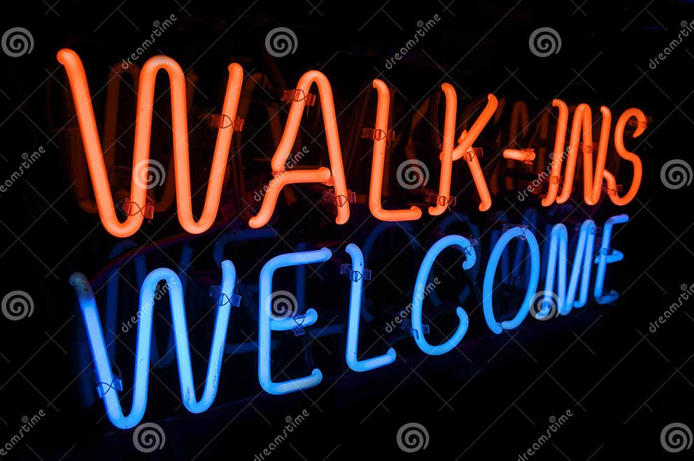 Neon Walk in S Welcome Sign Stock Photo - Image of pedicure, friendly ...