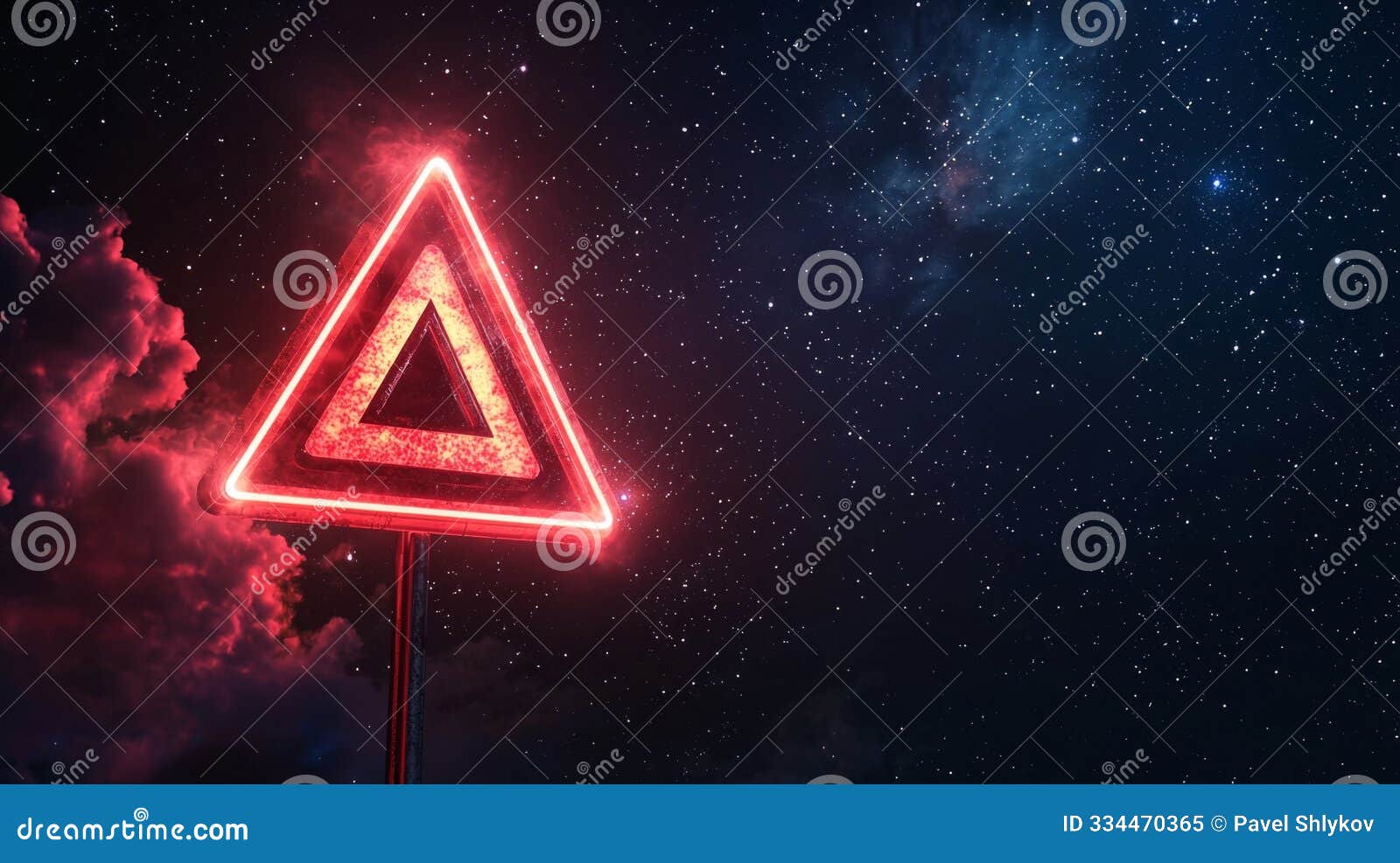 Neon Warning Sign on Milky Way Stars on Sky Stock Image - Image of ...