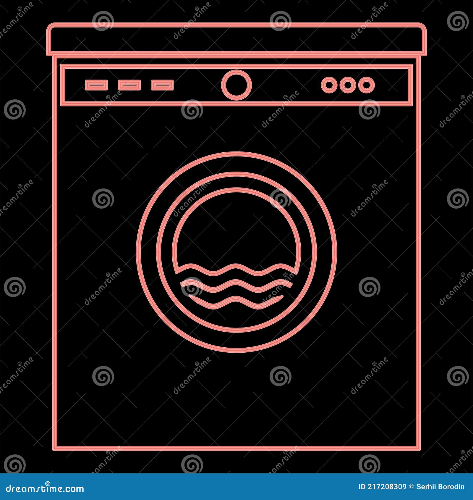 Neon Washing Machine the Red Color Vector Illustration Flat Style Image ...