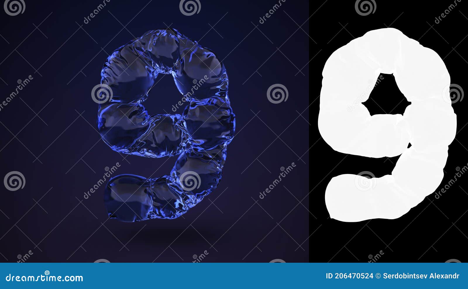 Neon Water Number 9. Numerals Bubble Set Font. Typography Design ...
