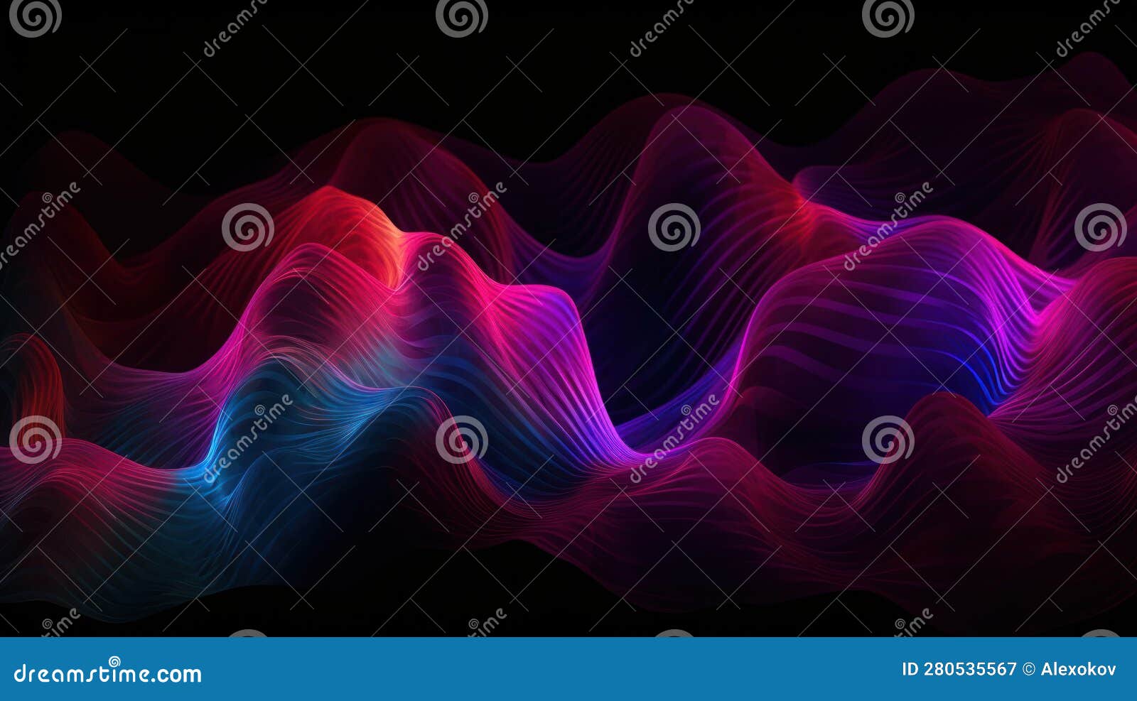 Neon Wave Patterns on Black Background in Dark Purple and Light Maroon ...