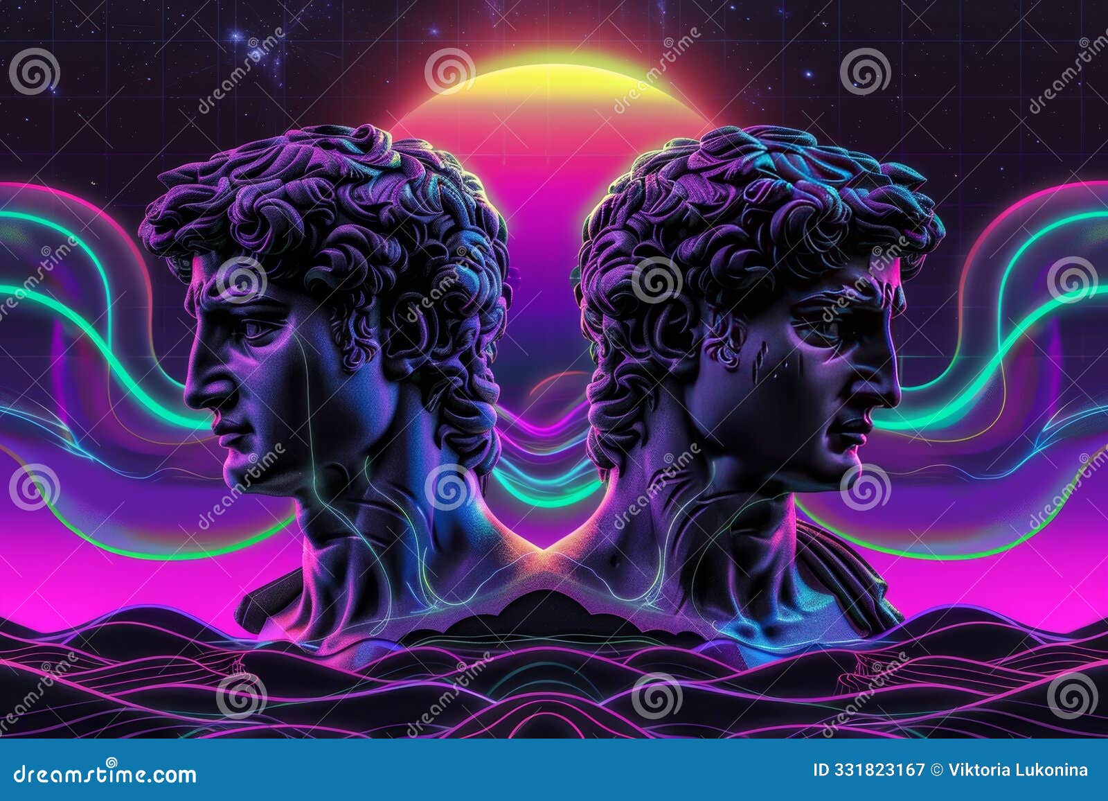 Neon Wave Statues in a Synthwave Universe Stock Image - Image of ...