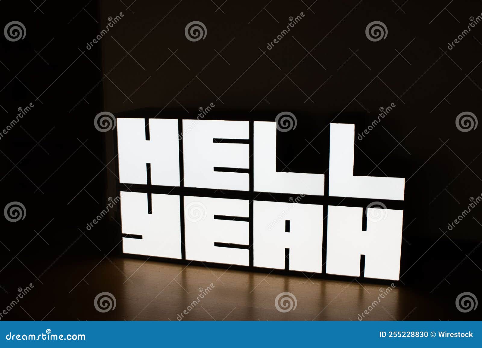 Neon White "Hell Yeah" Sign on the Table Stock Photo - Image of design ...