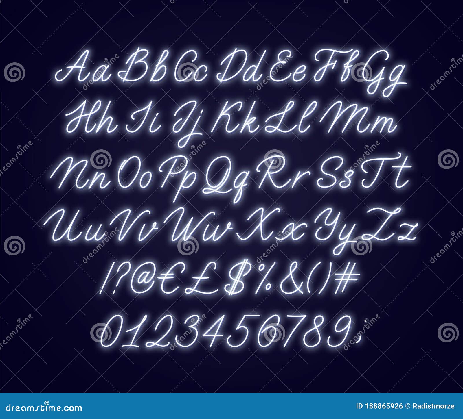 Neon Cursive Alphabet Font. Red Color Lowercase And Uppercase Bright ...