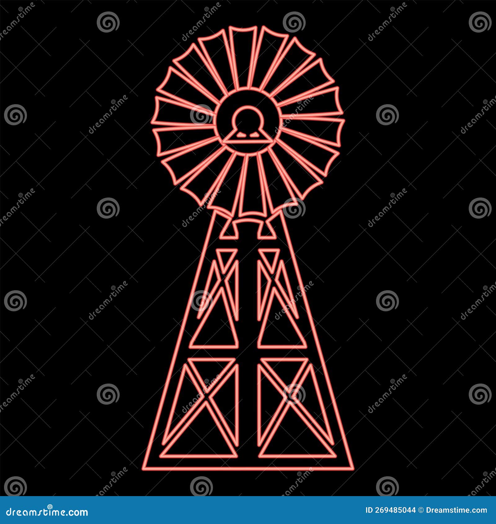 Neon Wind Generator Red Color Vector Illustration Image Flat Style ...
