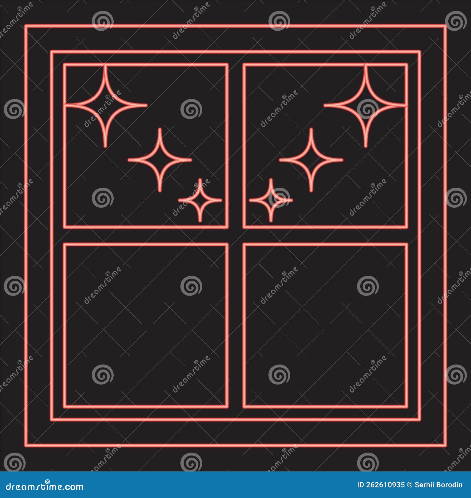 Neon Window Overlooking the Night Stars Red Color Vector Illustration ...