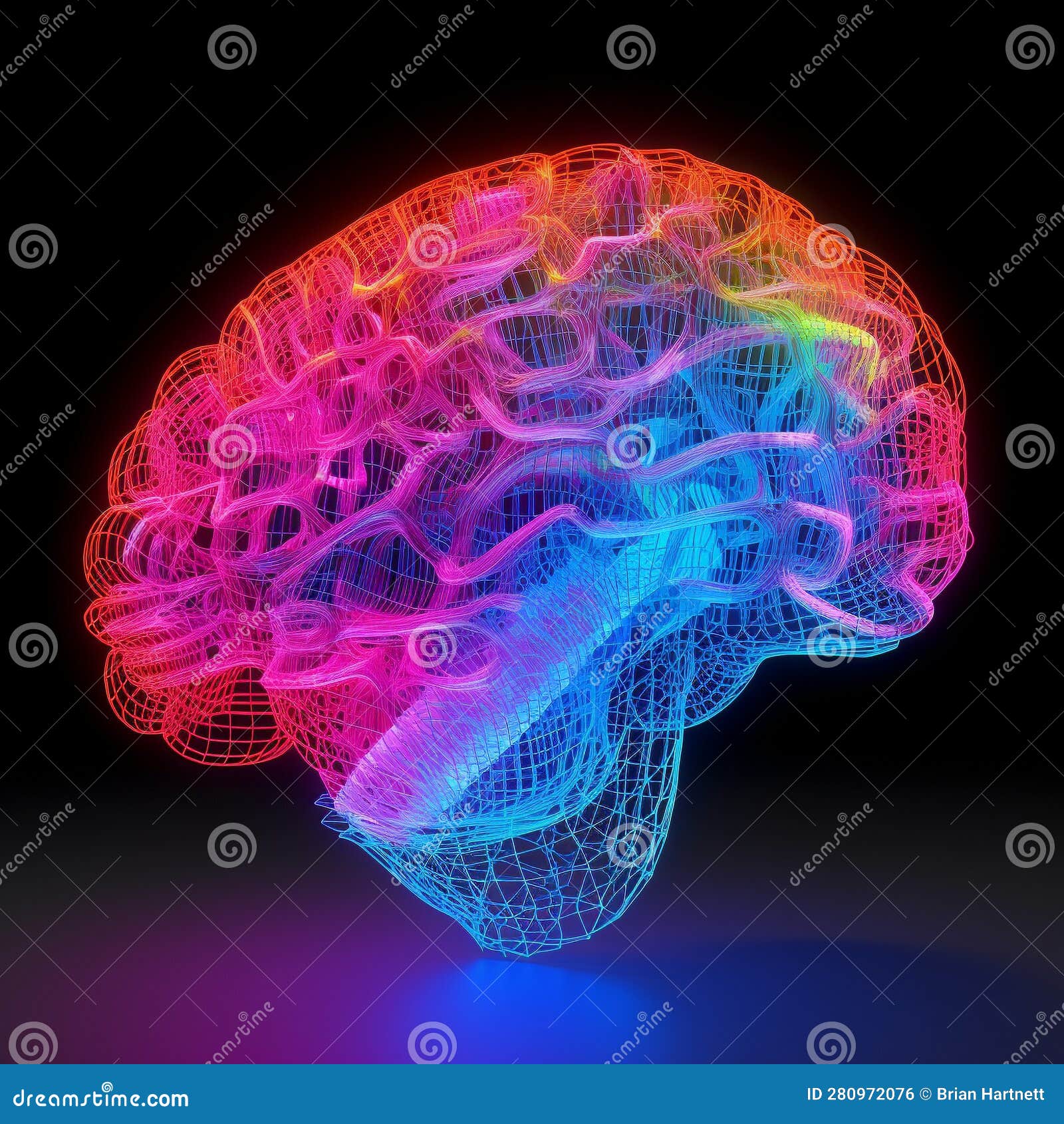 A Neon Wire Frame Brain, Generative AI Stock Illustration ...