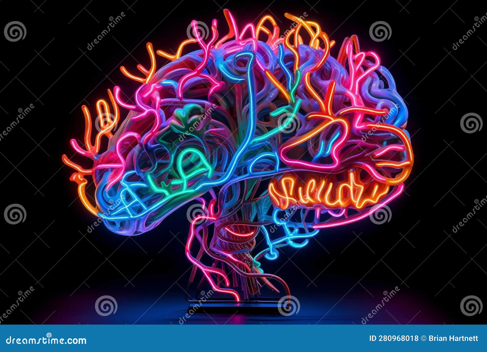 A Neon Wire Frame Brain, Generative AI Stock Illustration ...