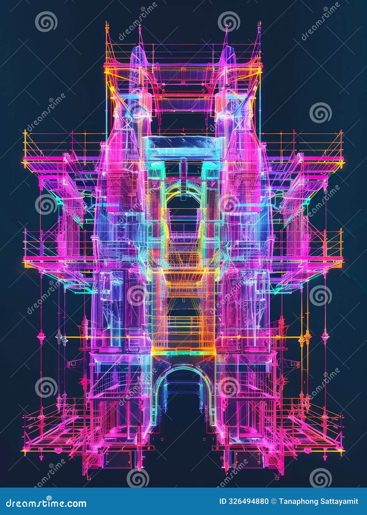 Neon Wireframe Bridge a Neon Wireframe Bridge Design a Digital of a ...
