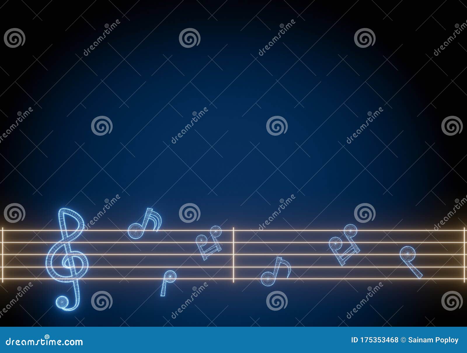 Neon Wireframe 3D Music Note in Darkness Classic Blue Background. Stock ...