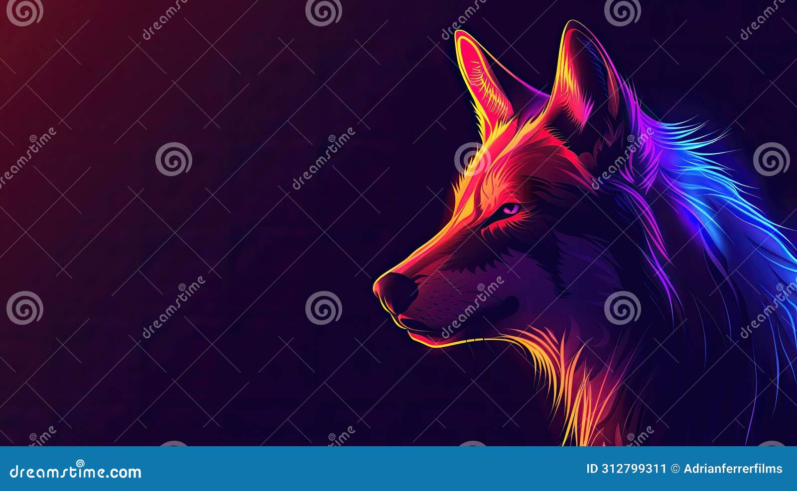Neon Wolf Illustration with a Focus on Piercing Eyes. Stock Image ...
