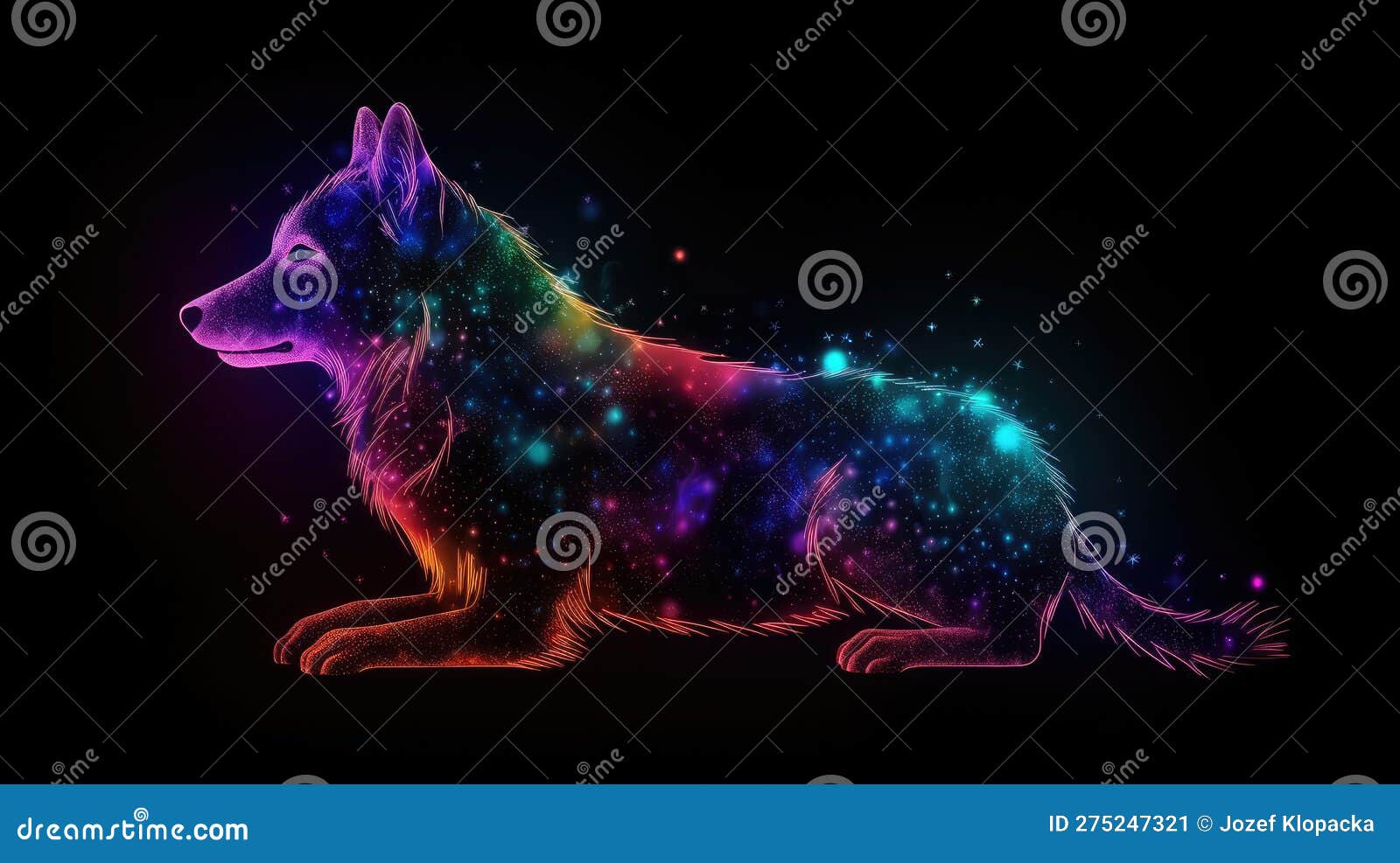 Neon Wolf Silhouette in Cosmic Space. Gnerative Ai. Stock Illustration ...