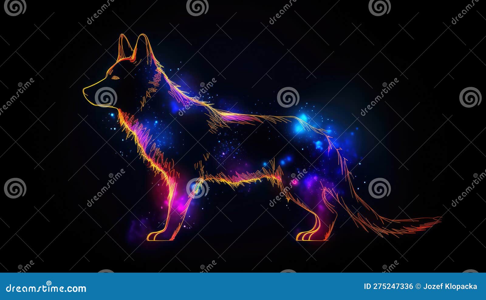 Neon Wolf Silhouette in Cosmic Space. Gnerative Ai. Stock Illustration ...