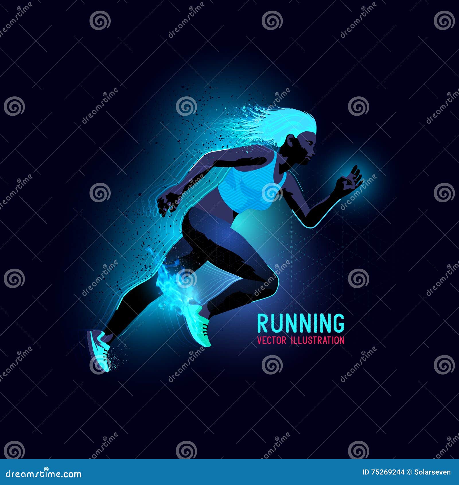 Neon Woman Runner Vector stock vector. Illustration of jogging - 75269244