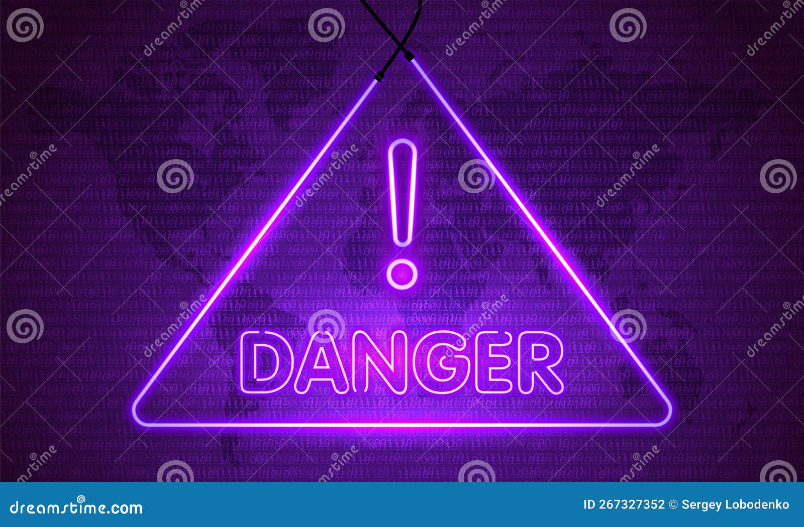 Neon Word Danger. Symbol on Map Dark Purple Background. Security ...