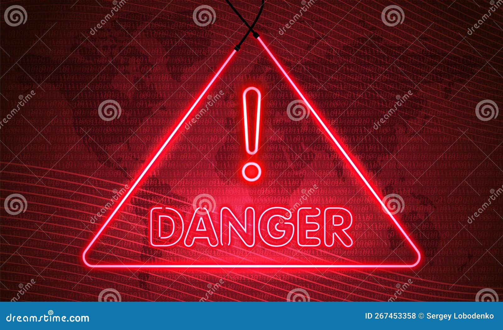 Neon Word Danger. Symbol on Map Dark Red Background. Security ...