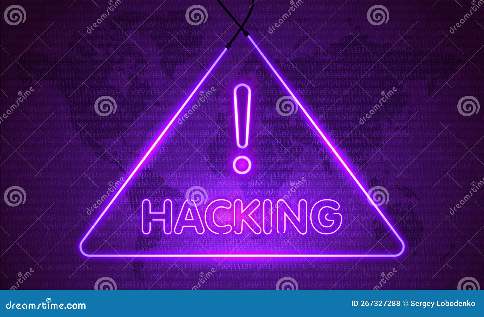 Neon Word Hacking. Symbol on Map Dark Purple Background. Security ...