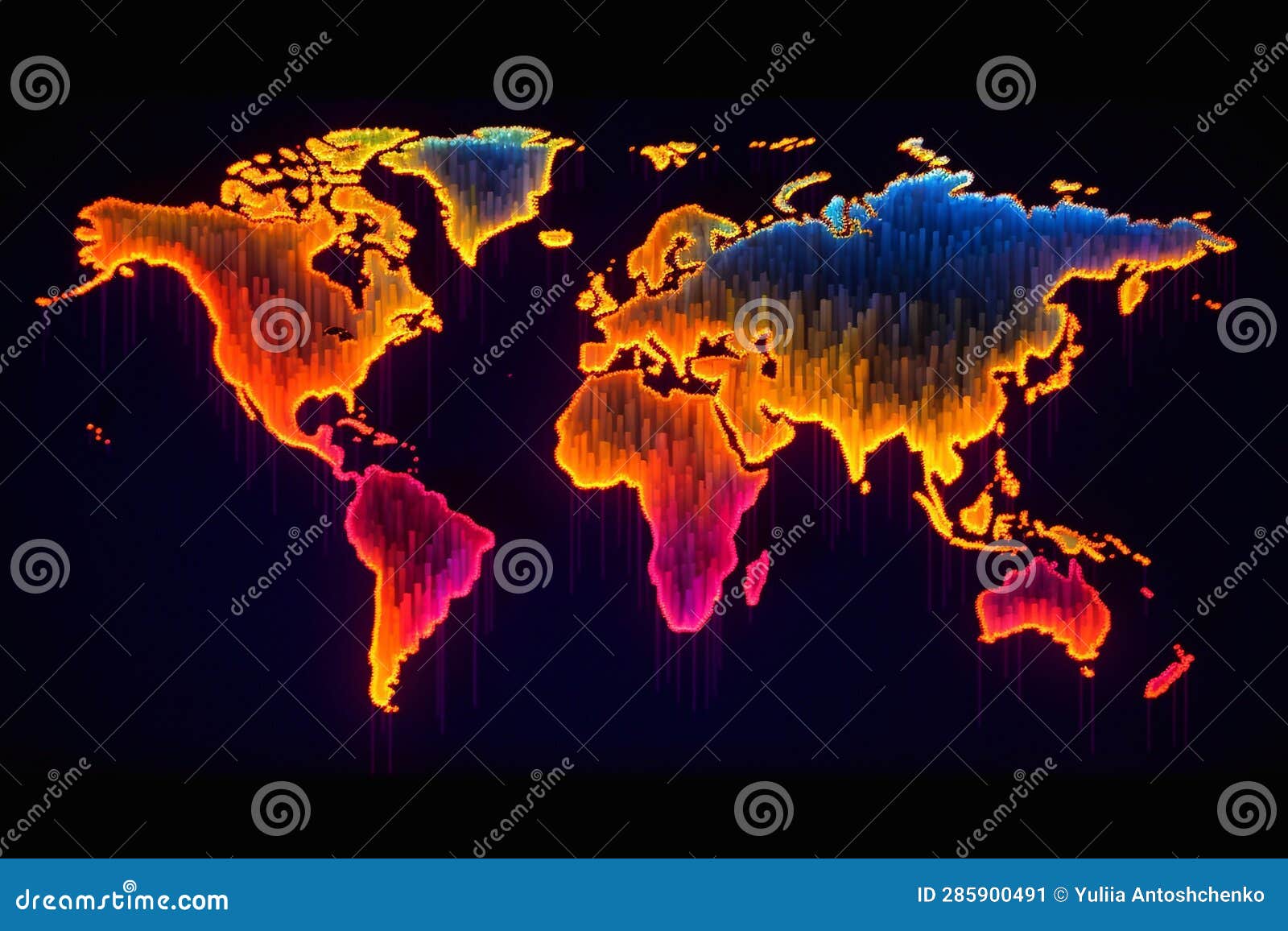 Neon world map. stock illustration. Illustration of flame - 285900491